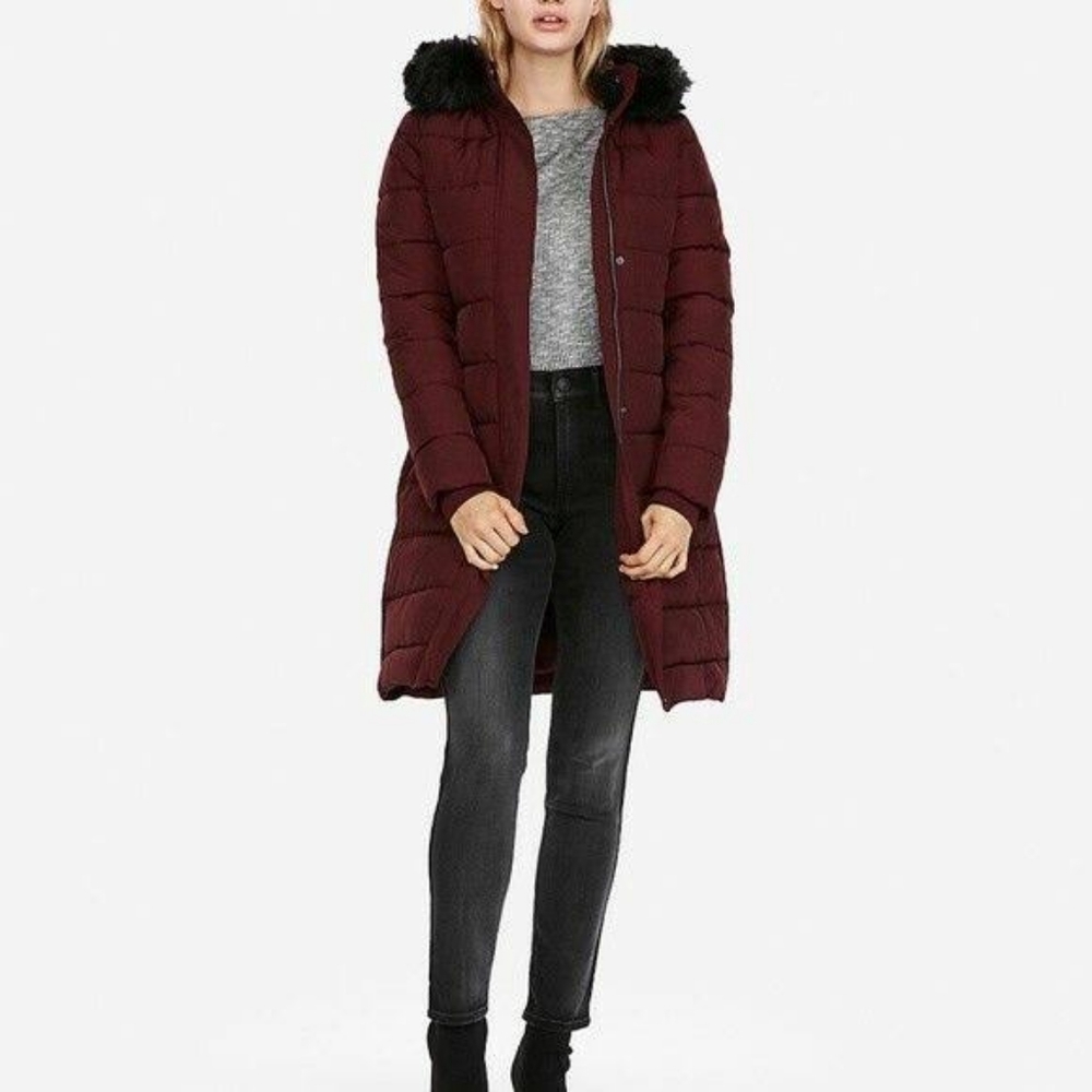 Express Long Belted Puffer Coat - Gem